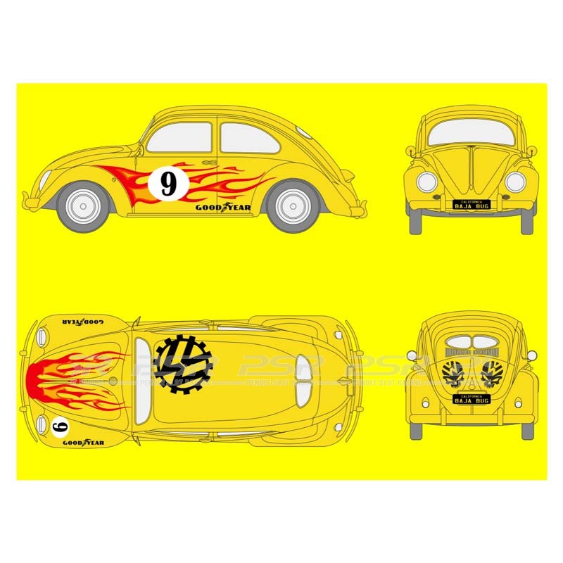 Mitoos VW Beetle On Fire Decals